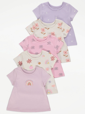 Purple Flower Pastel Short Sleeve Tops 5 Pack | Baby | George at ASDA