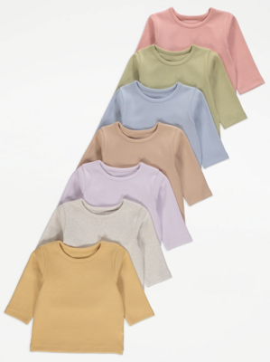 Pastel Ribbed Jersey Long Sleeve Tops 7 Pack | Baby | George at ASDA