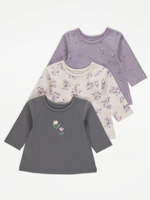 Purple Floral Print Long Sleeve Tops 3 Pack | Baby | George at ASDA
