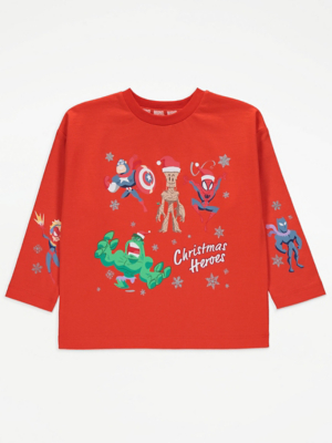 Marvel Christmas Superheroes Red Long Sleeve Top | Kids | George at ASDA