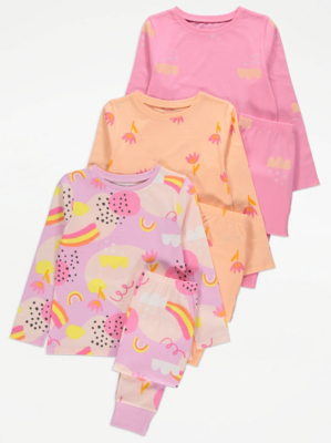 Pink Bright Pattern Long Sleeve Pyjamas 3 Pack | Kids | George at ASDA