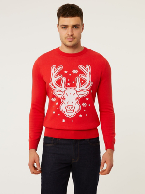 Red Reindeer Print Christmas Jumper | Men | George at ASDA