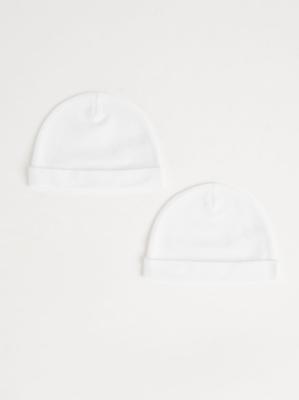 White Cotton Baby Newborn Hats 2 Pack | Baby | George at ASDA