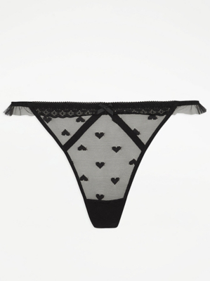 Entice Black Heart Jacquard Fluted Thong | Sale & Offers | George at ASDA
