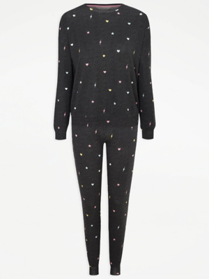 Grey Heart Pattern Soft Knit Pyjamas | Women | George at ASDA