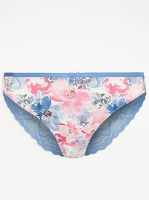 Entice Blue Floral Satin Brazilian Knickers | Sale & Offers | George at ...