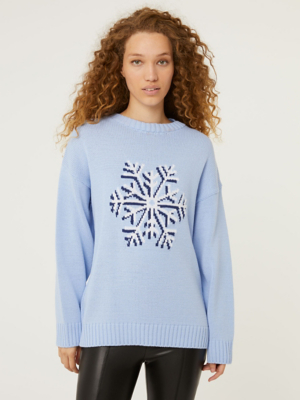 Blue Snowflake Print Knitted Jumper | Women | George at ASDA