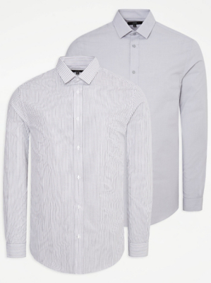 Grey Long Sleeve Shirts 2 Pack | Men | George at ASDA