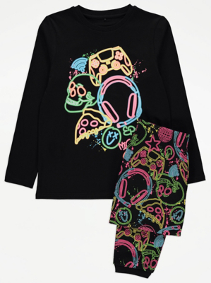Black Epic Neon Gaming Pyjamas | Kids | George at ASDA