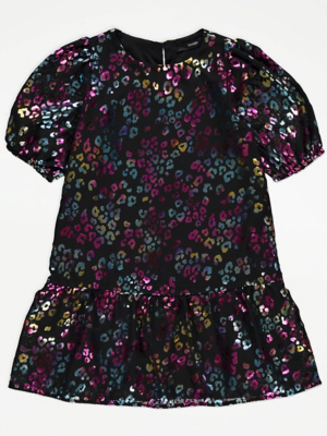 Rainbow Foil Animal Print Tiered Dress | Kids | George at ASDA