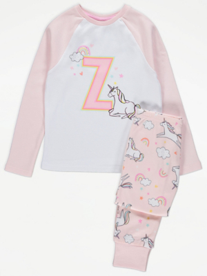 Pink Unicorn Letter Z Alphabet Pyjamas | Kids | George at ASDA