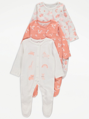 Pink Rainbow Animal Print Sleepsuits 3 Pack | Baby | George at ASDA