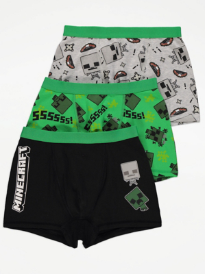Minecraft Green Creeper Print Trunks 3 Pack | Kids | George at ASDA