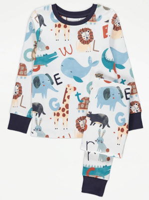 White Animal Letter Long Sleeve Pyjamas | Kids | George at ASDA
