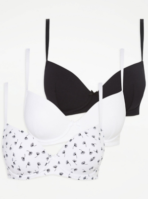 Monochrome Printed T-Shirt Bras 3 Pack | Lingerie | George at ASDA