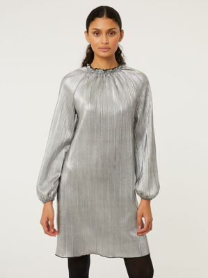 Silver Shiny Plisse Mini Dress | Women | George at ASDA