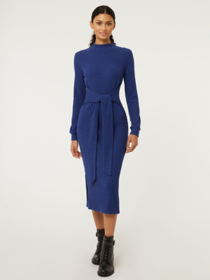 Navy Ribbed Belted Midi Dress | Women | George at ASDA