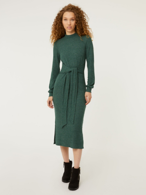 Green Ribbed Tie Waist Midi Dress | Women | George at ASDA