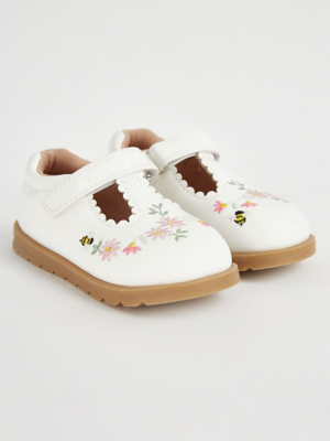 Easy On Easy Wear First Walkers White Floral Detail T-Bar Shoes | Kids ...
