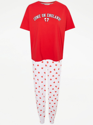 Matching Red England Fan Slogan Football Pyjamas Adults | Women ...