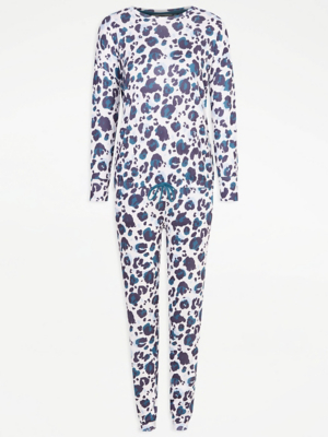 Blue Animal Print Brushed Snit Pyjamas | Women | George at ASDA