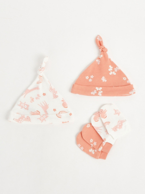 Pink Butterfly Print Hat and Scratch Mittens Set 2 Pack | Baby | George ...