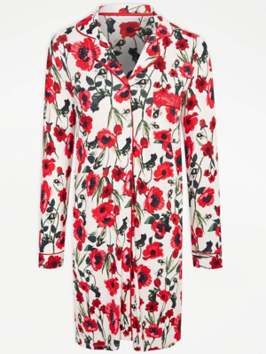 Entice Red Poppy Floral Button Front Nightdress | Women | George at ASDA