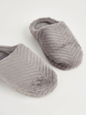 Grey Faux Fur Mule Slippers | Lingerie | George at ASDA