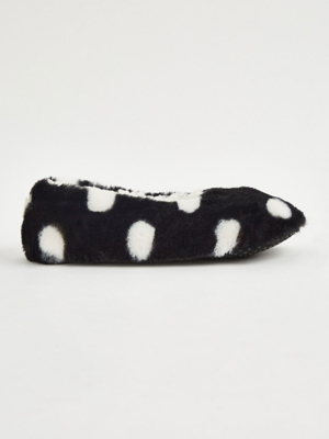 Black Spot Print Faux Fur Slippers | Women | George at ASDA