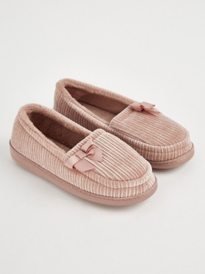 Pink Velour Stripe Full Back Slippers | Lingerie | George at ASDA