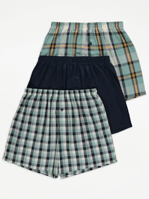 Green Check Woven Boxer Shorts 3 Pack | Men | George at ASDA