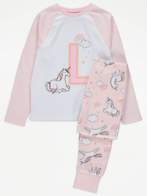 Pink Unicorn Letter L Alphabet Pyjamas | Kids | George at ASDA