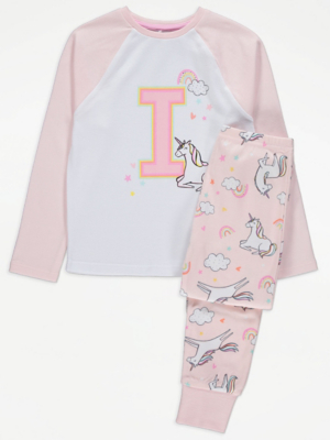Pink Unicorn Letter I Alphabet Pyjamas | Kids | George at ASDA