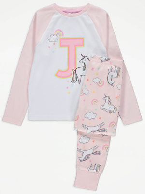 Pink Unicorn Letter J Alphabet Pyjamas | Kids | George at ASDA