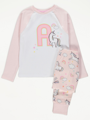 Pink Unicorn Letter A Alphabet Pyjamas | Kids | George at ASDA