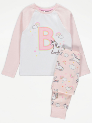 Pink Unicorn Letter B Alphabet Pyjamas | Kids | George at ASDA
