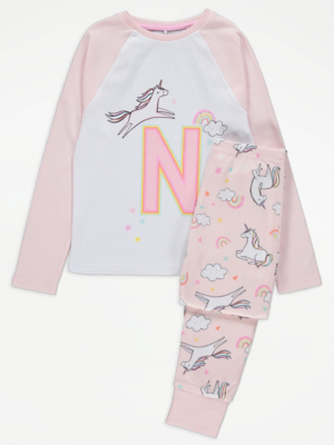 Pink Unicorn Letter N Alphabet Pyjamas | Kids | George at ASDA