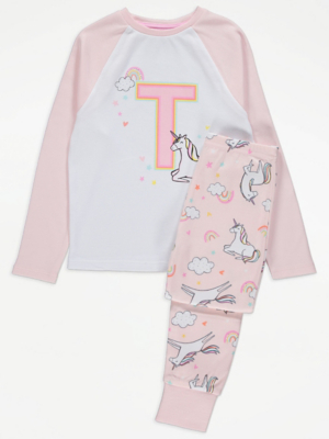 Pink Unicorn Letter T Alphabet Pyjamas | Kids | George at ASDA