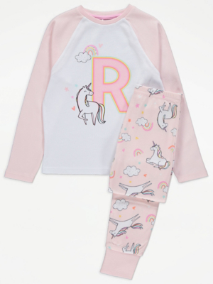 Pink Unicorn Letter R Alphabet Pyjamas | Kids | George at ASDA
