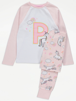Pink Unicorn Letter P Alphabet Pyjamas | Kids | George at ASDA