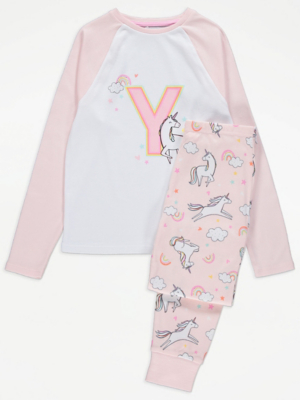 Pink Unicorn Letter Y Alphabet Pyjamas | Kids | George at ASDA