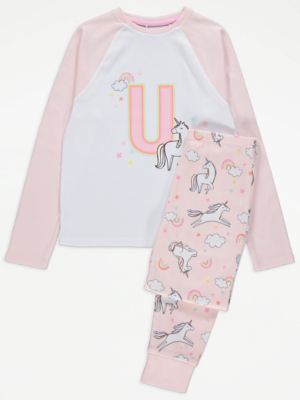 Pink Unicorn Letter U Alphabet Pyjamas | Kids | George at ASDA