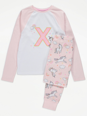 Pink Unicorn Letter X Alphabet Pyjamas | Kids | George at ASDA