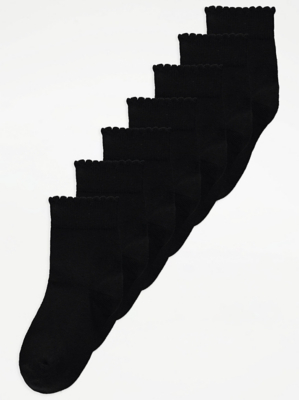 Black Picot Cotton Rich Socks 7 Pack | Kids | George at ASDA