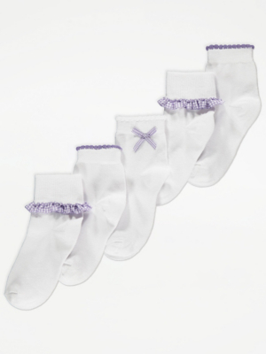 Lilac Gingham Frill Ankle Socks 5 Pack | Kids | George at ASDA