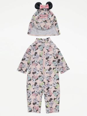 Disney Minnie Mouse Pink All In One Swimsuit and Keppi Hat | Kids ...