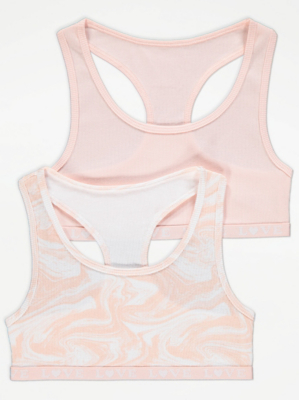 Light Pink Ribbed Marble Crop Tops 2 Pack | Kids | George at ASDA