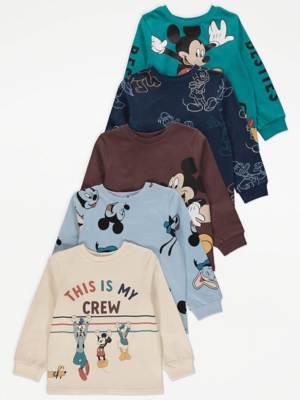 Disney Mickey Mouse Slogan Long Sleeve Tops 5 Pack | Kids | George at ASDA