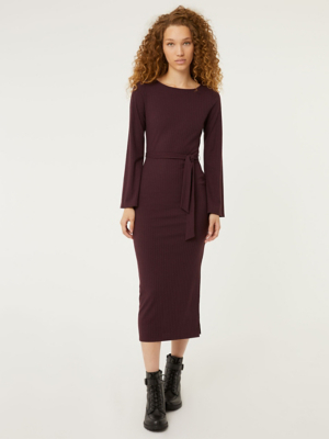 Plum Ribbed Belted Midi Dress | Women | George at ASDA