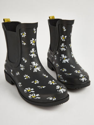 Black Daisy Print Ankle Wellington Boots | Women | George at ASDA